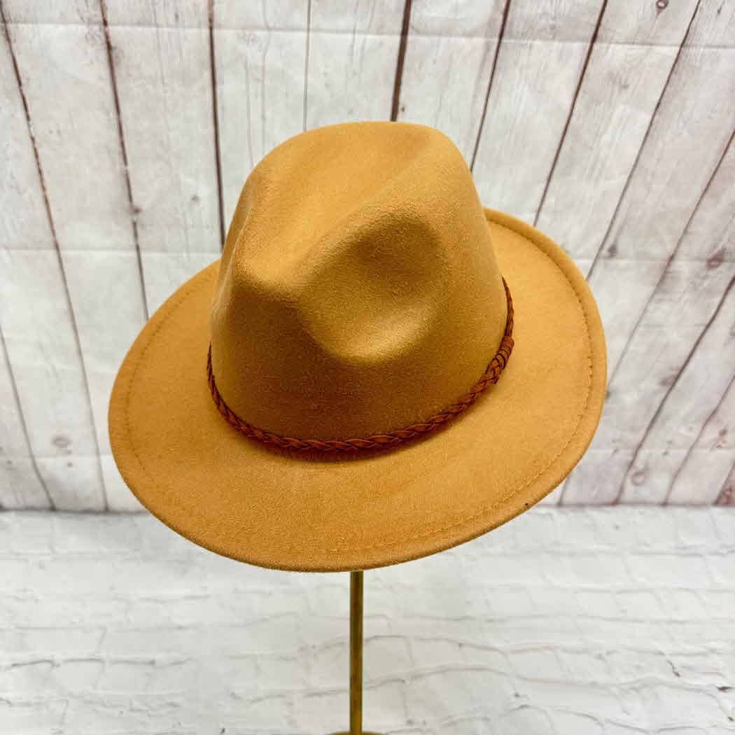 CLASSIC SMALL BRIM FEDORA HAT With Suede Braide : CAMEL / ONE SIZE ...